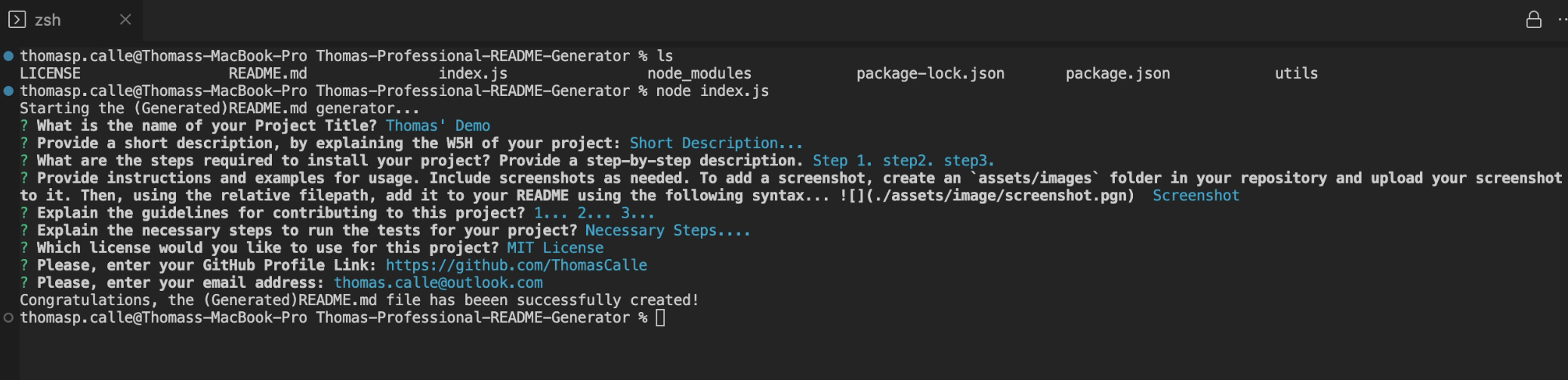Thomas’ Professional README.md Generator | Thomas-Professional-README-Generator